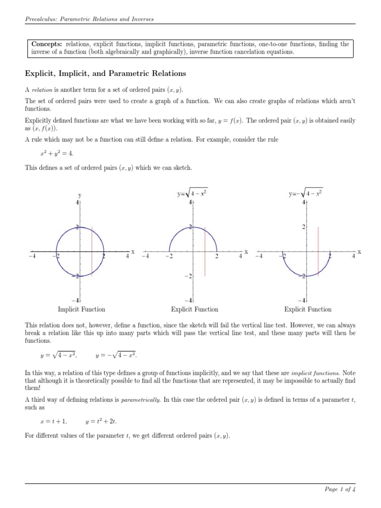 Explicit, Implicit, and Parametric Relations | PDF | Function ...