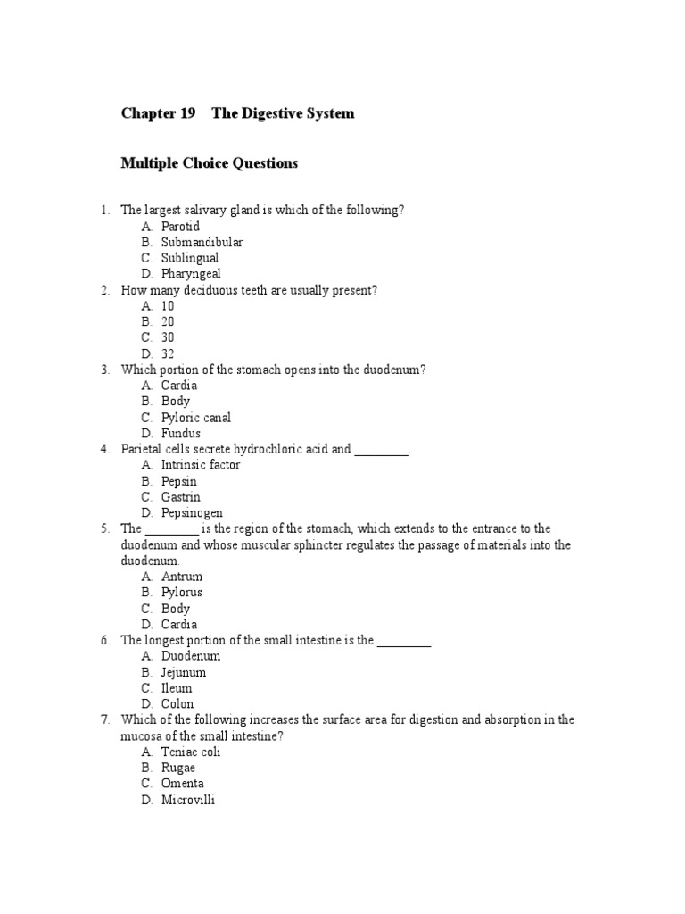 MCQs of Digestive System | PDF | Gastrointestinal Tract | Stomach