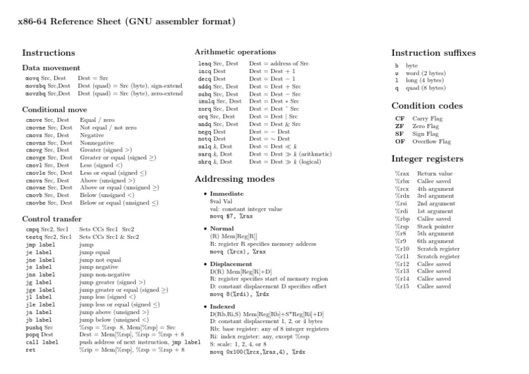 x86-64 Reference Sheet (GNU Assembler Format) : Arithmetic Operations ...