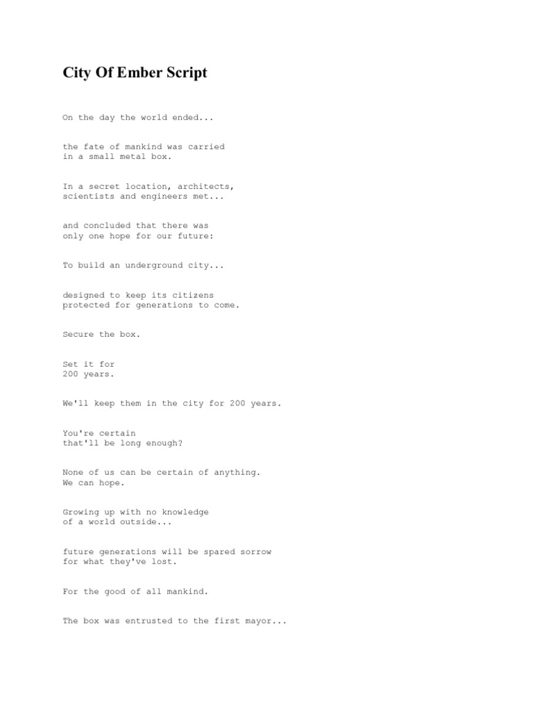 City of Ember Script | PDF | Nature