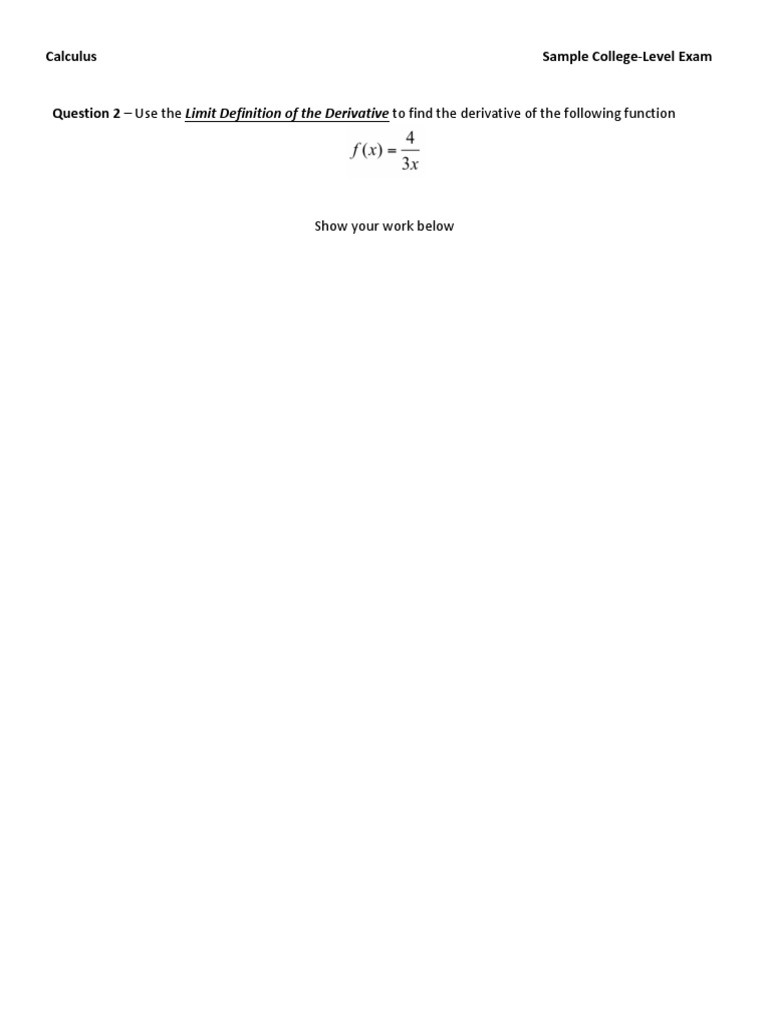 Calculus Exam: Derivative Limits | PDF