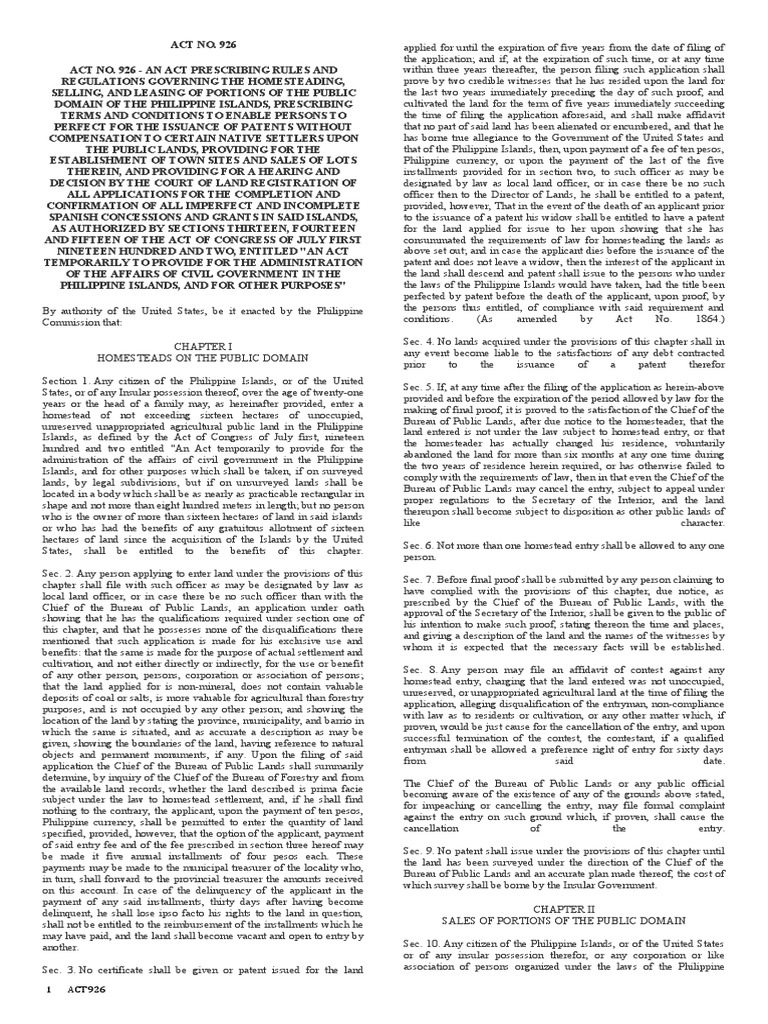 Act No 926 | PDF | Lease | Auction
