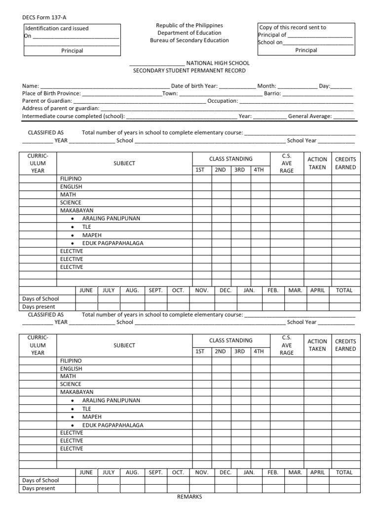 DECS Form 137 | PDF