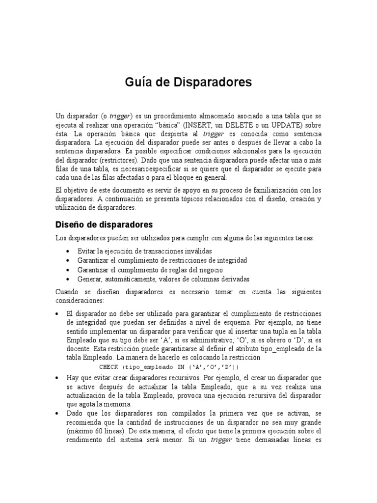 Guía de Disparadores SQL | PDF | SQL | Gestión de tecnología de la información