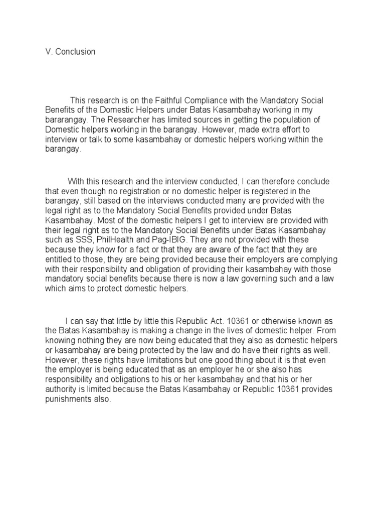 V. Conclusion | PDF | Domestic Worker | Applied Ethics