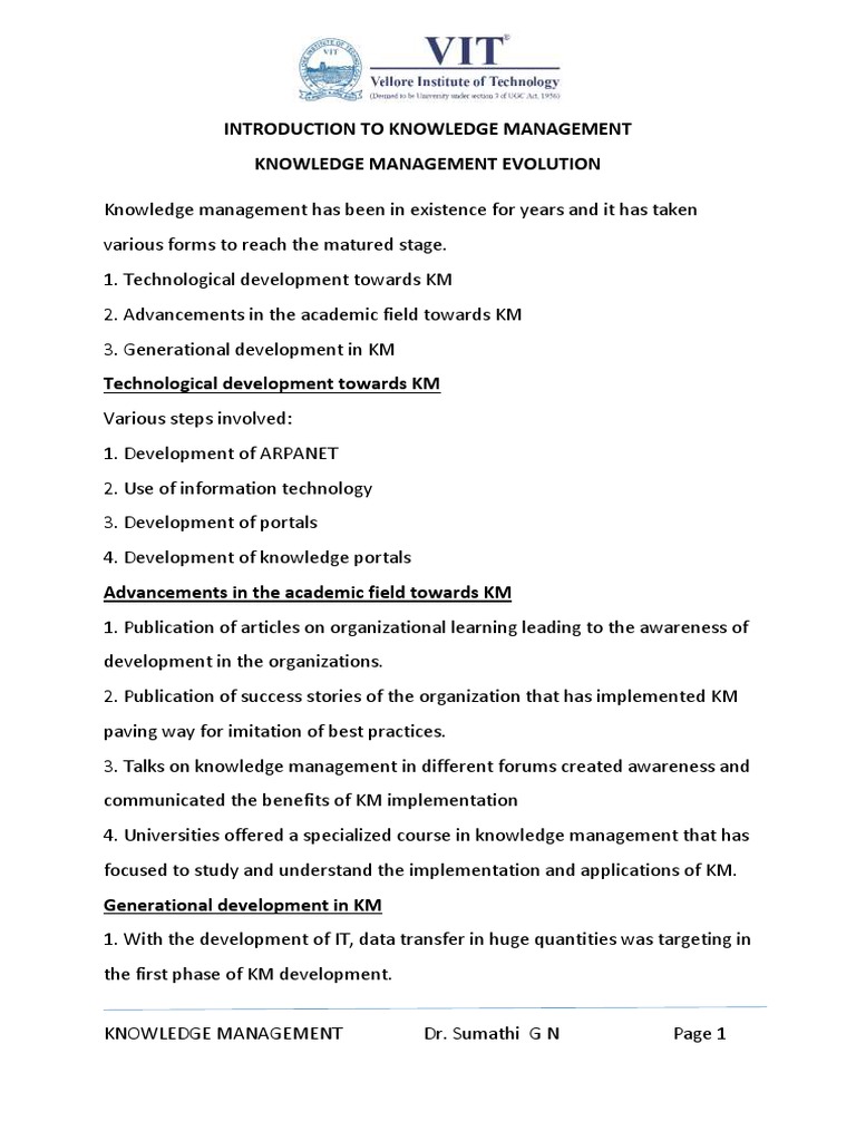 Introduction To Knowledge Management Knowledge Management Evolution ...