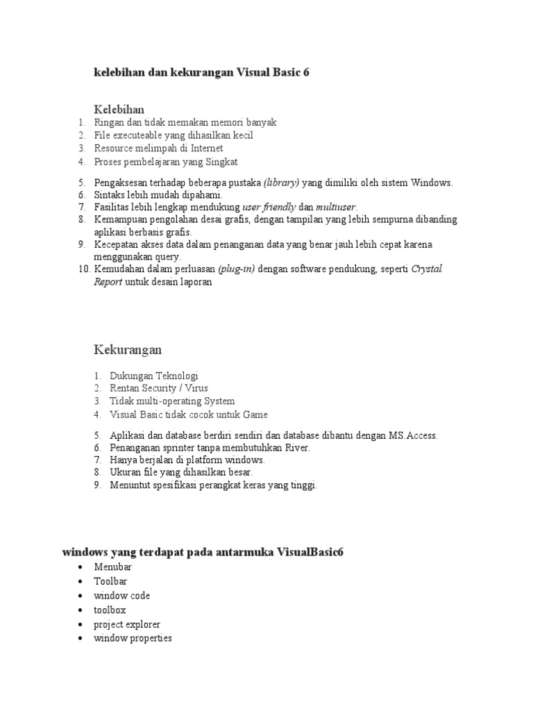 Kelebihan Dan Kekurangan Visual Basic 6 | PDF
