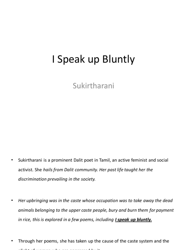 I Speak Up Bluntly: Sukirtharani | PDF | Dalit