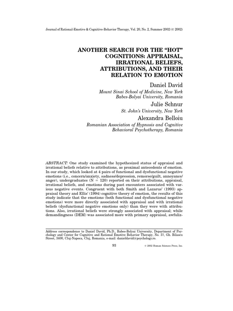 Appraisal and Irrational Beliefs in Emotions | PDF | Rational Emotive ...