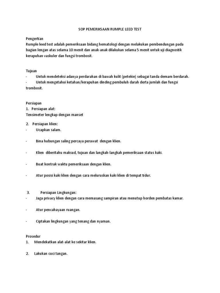 SOP Rumple Leed Test pada Anak | PDF | Sains & Matematika