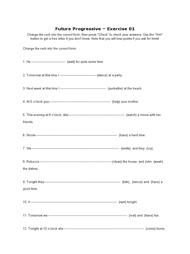 Exercisie Future Progressive | PDF