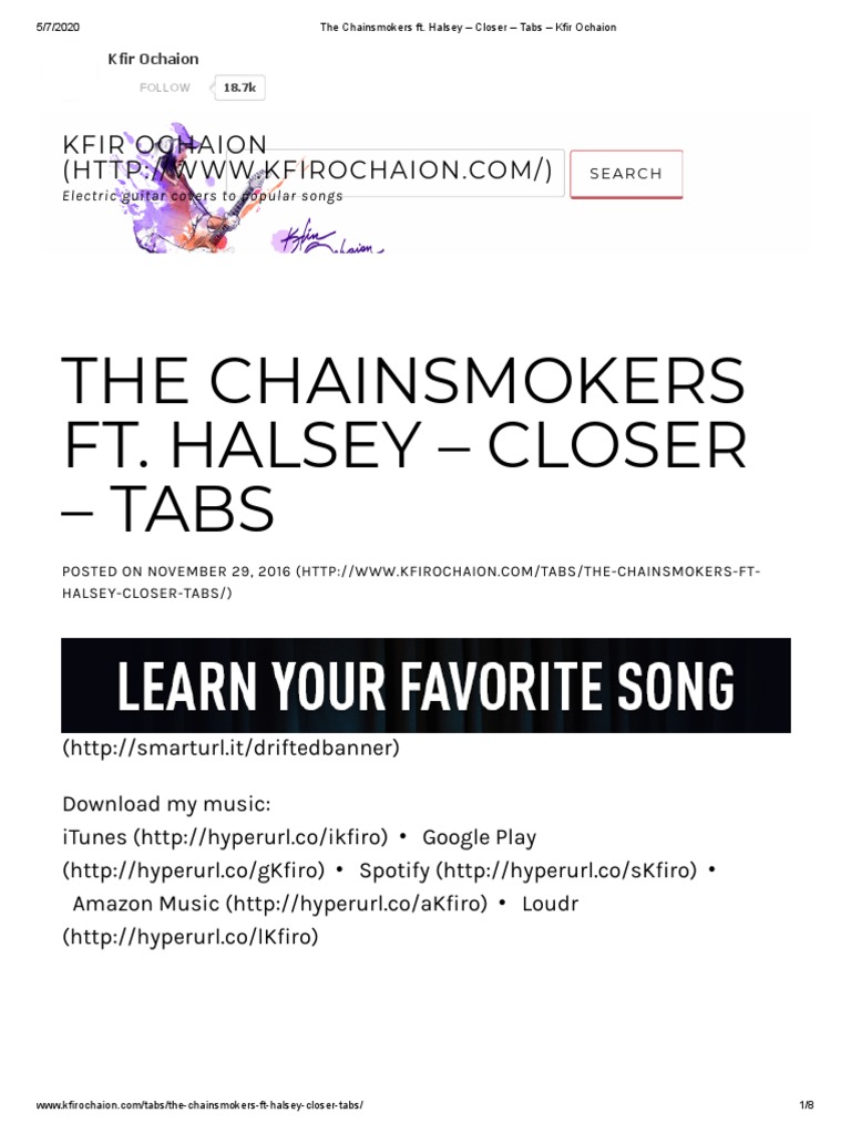 The Chainsmokers Ft. Halsey - Closer - Tabs - Kfir Ochaion | PDF ...