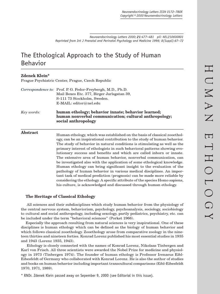 The Ethological Approach To The Study of Human Behaviour - Zdenek Klein ...
