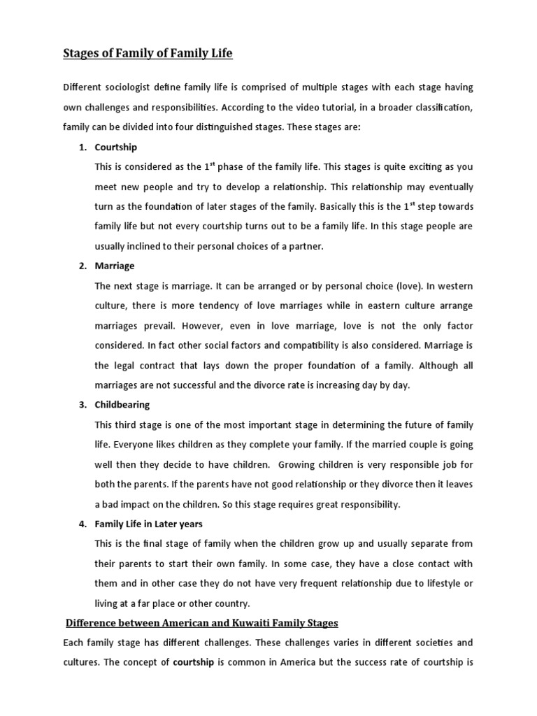Stages of Family of Family Life: 1. Courtship | PDF | Courtship | Family
