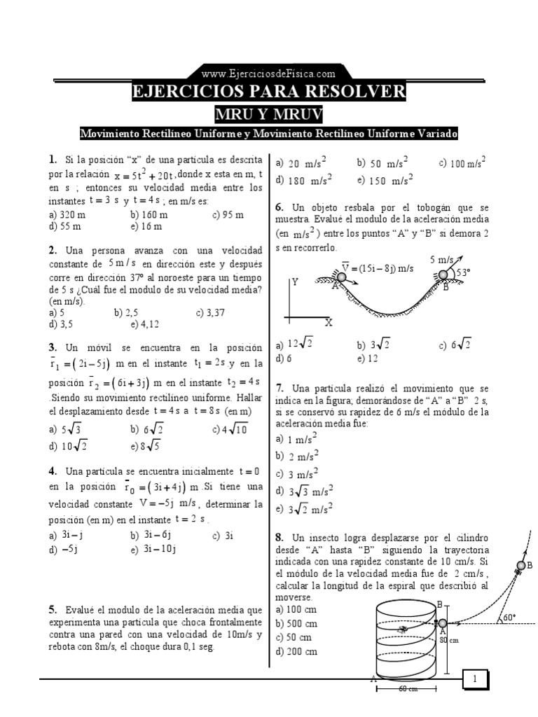 MRU y MRUV Ejercicios | PDF | Aceleración | Velocidad