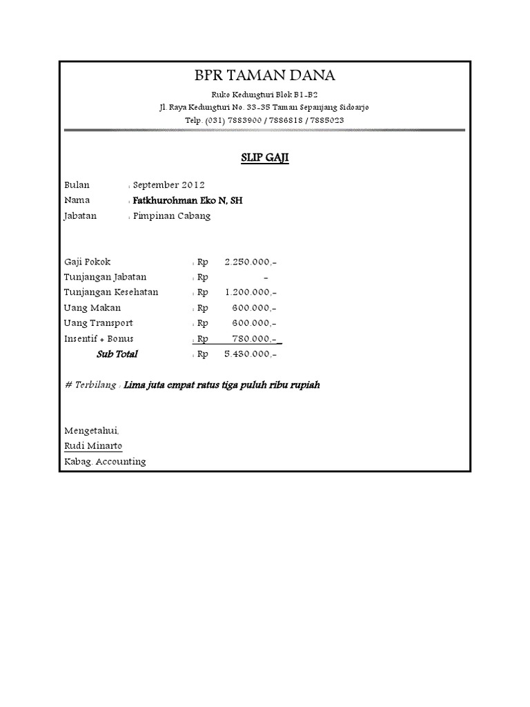 Slip Gaji BPR Taman Dana | PDF | Pengelolaan Keuangan & Uang