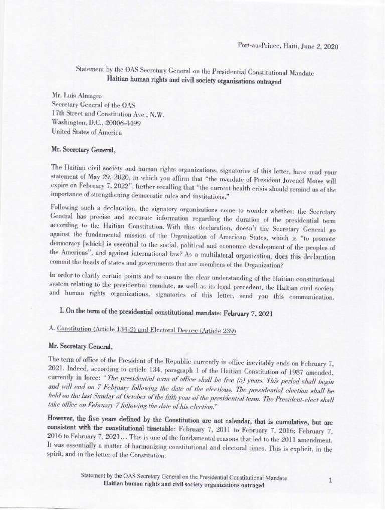 Open Letter From Haitian Organizations To The OAS General Secretariat ...