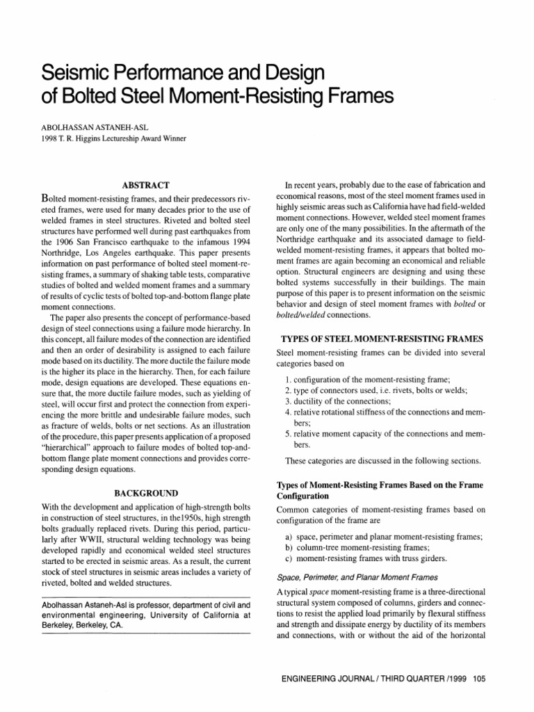 Seismic Performance and Design of Bolted Steel Moment Resisting Frames ...