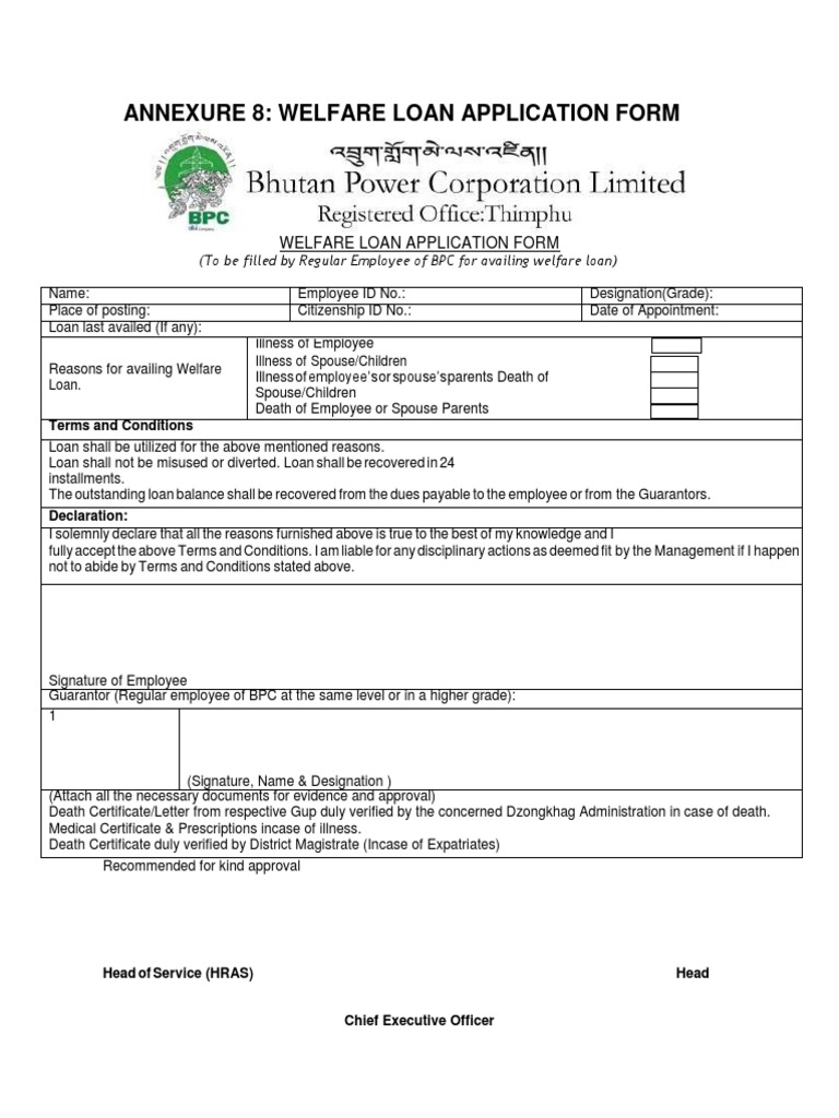 Welfare Loan Application Form | PDF