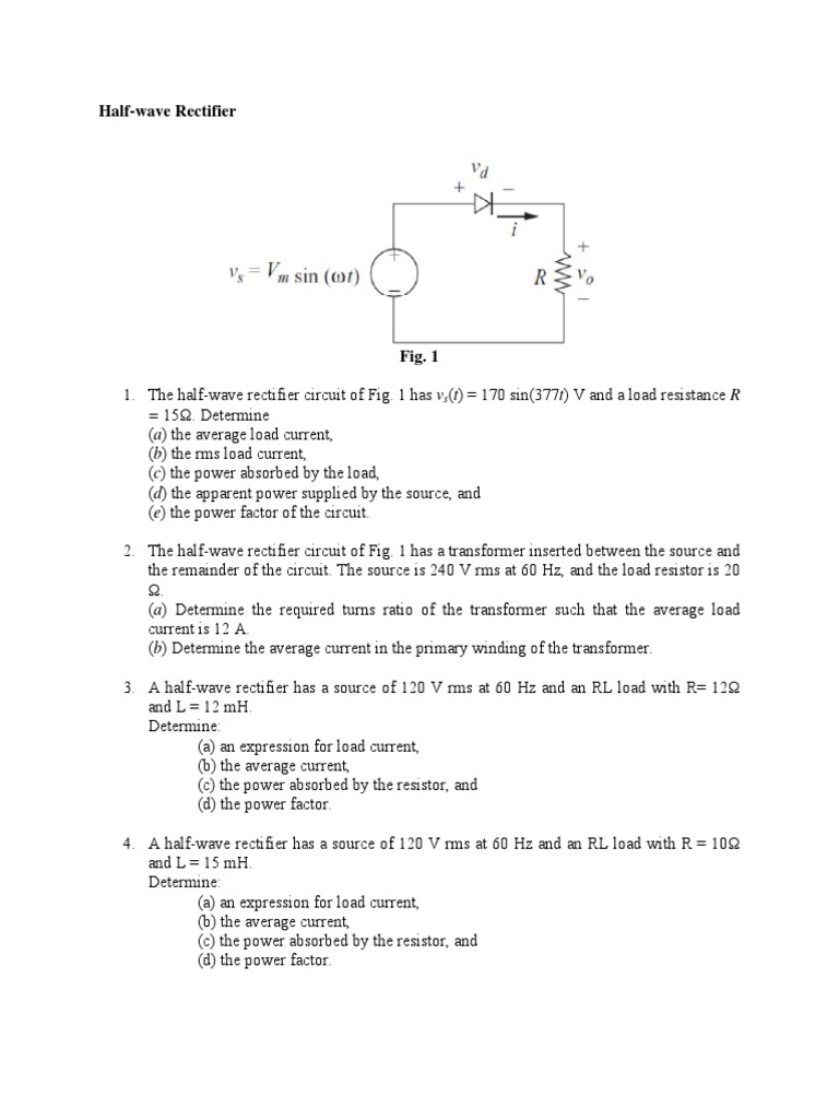 Half-Wave Rectifier: 15 . Determine | PDF | Rectifier | Alternating Current