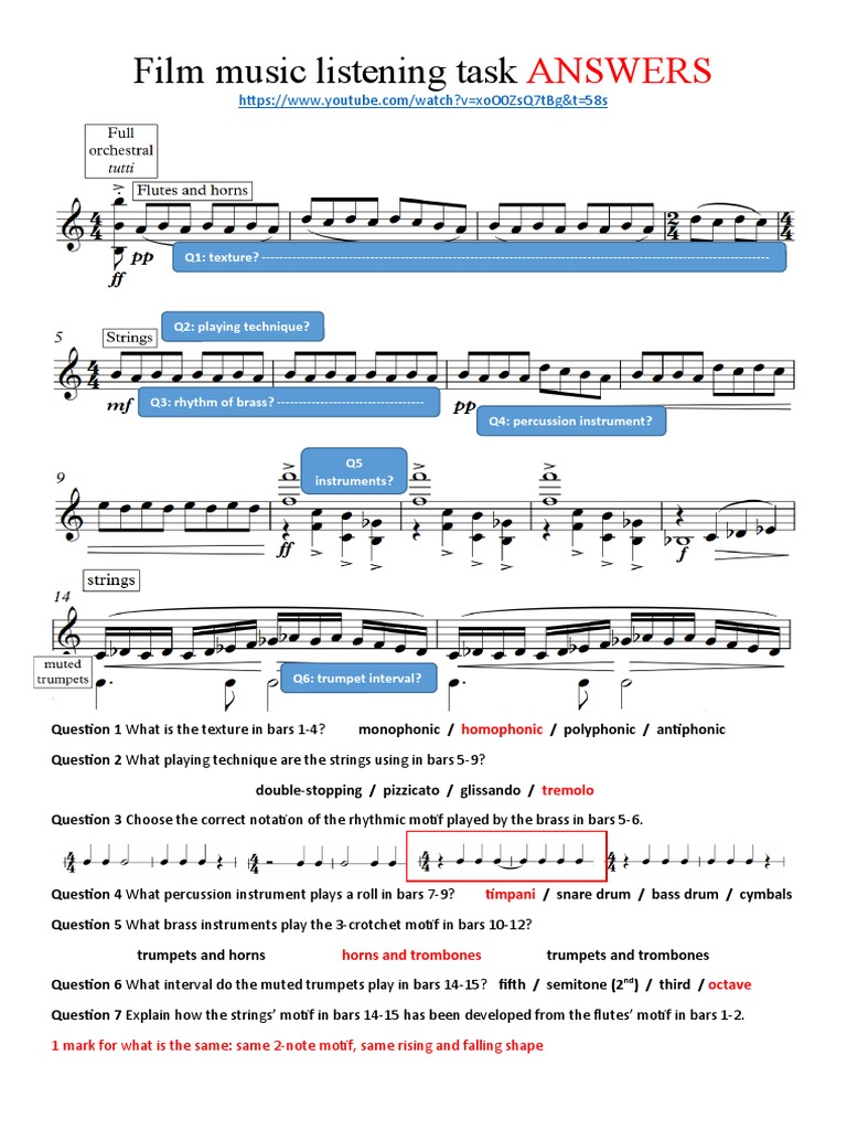 Cape Fear Listening Task ANSWERS | PDF | Trumpet | Musical Instruments