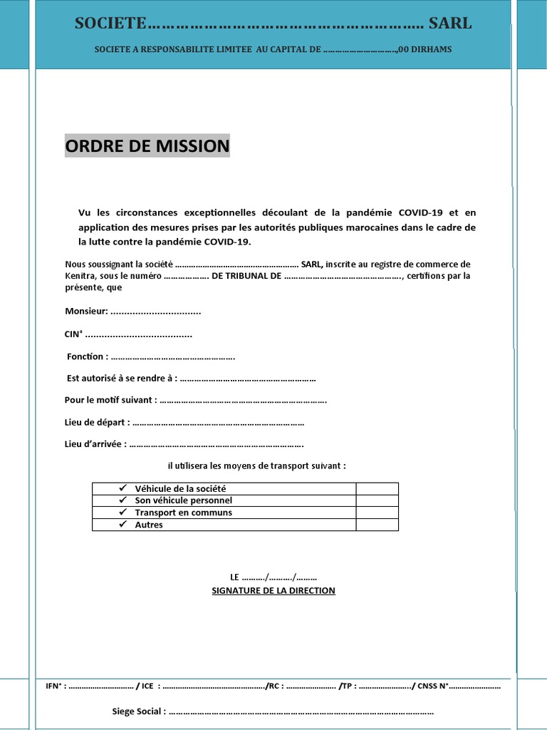Modele Ordre Mission A Remplir | PDF