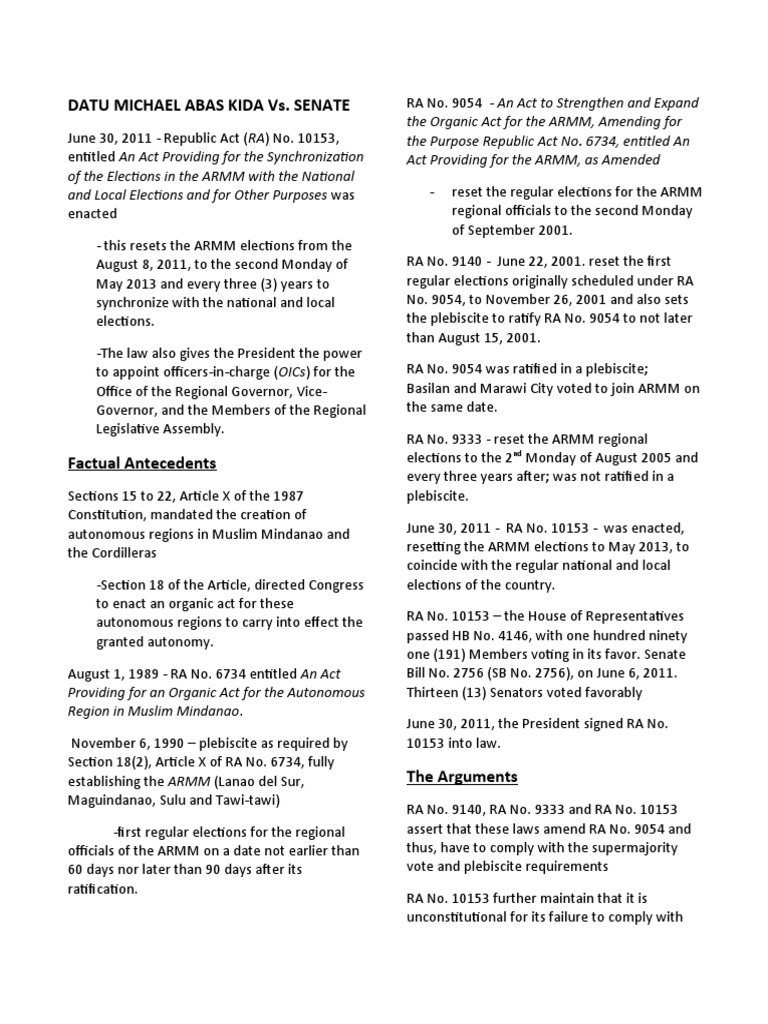 DATU MICHAEL ABAS KIDA Vs Senate | PDF | Political Charters ...