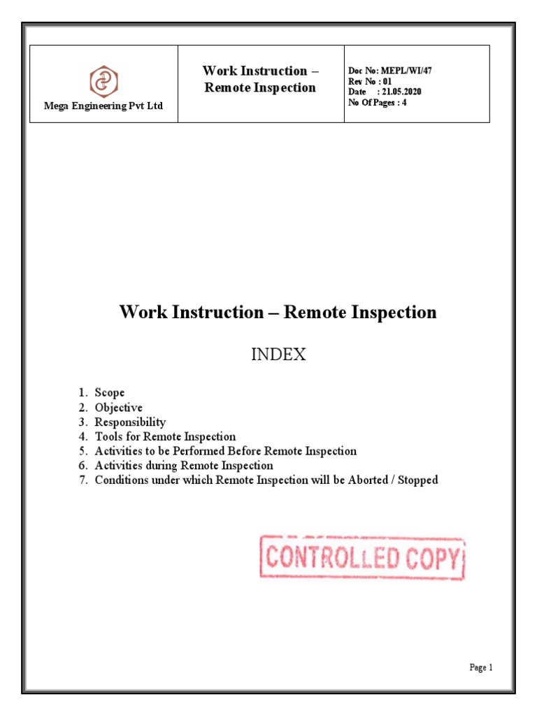 MEPL-WI-47 Work Instruction For Remote Inspection PDF | PDF | Computing ...