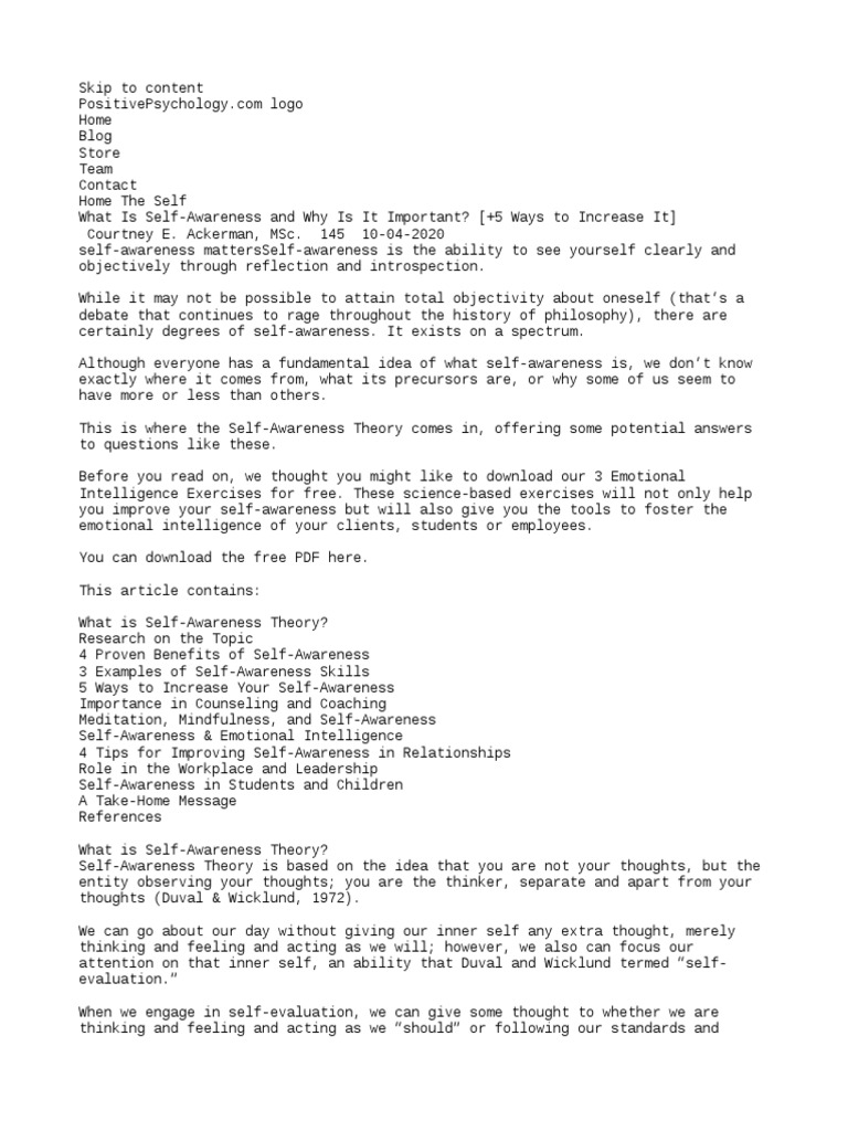 Self Awareness | PDF | Self Awareness | Mindfulness