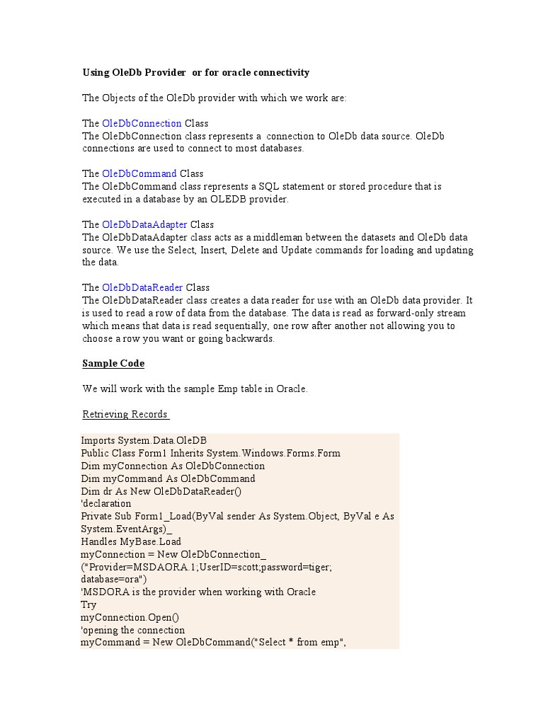 Oledbconnection: Using Oledb Provider or For Oracle Connectivity | PDF | Oracle Database | Databases