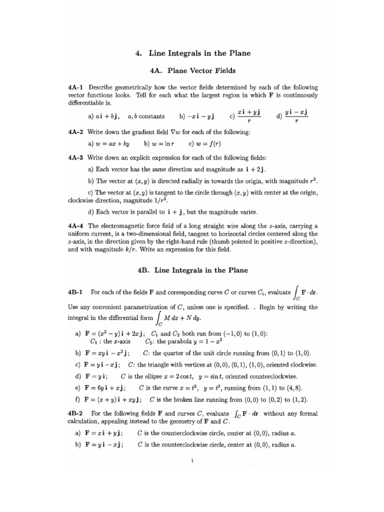 Line Integrals in The Plane: 4. 4A. Plane Vector Fields | Download Free ...
