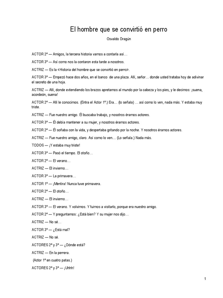 El Hombre Que Se Convirtió en Perro - Osvaldo Dragún | PDF | Teatro