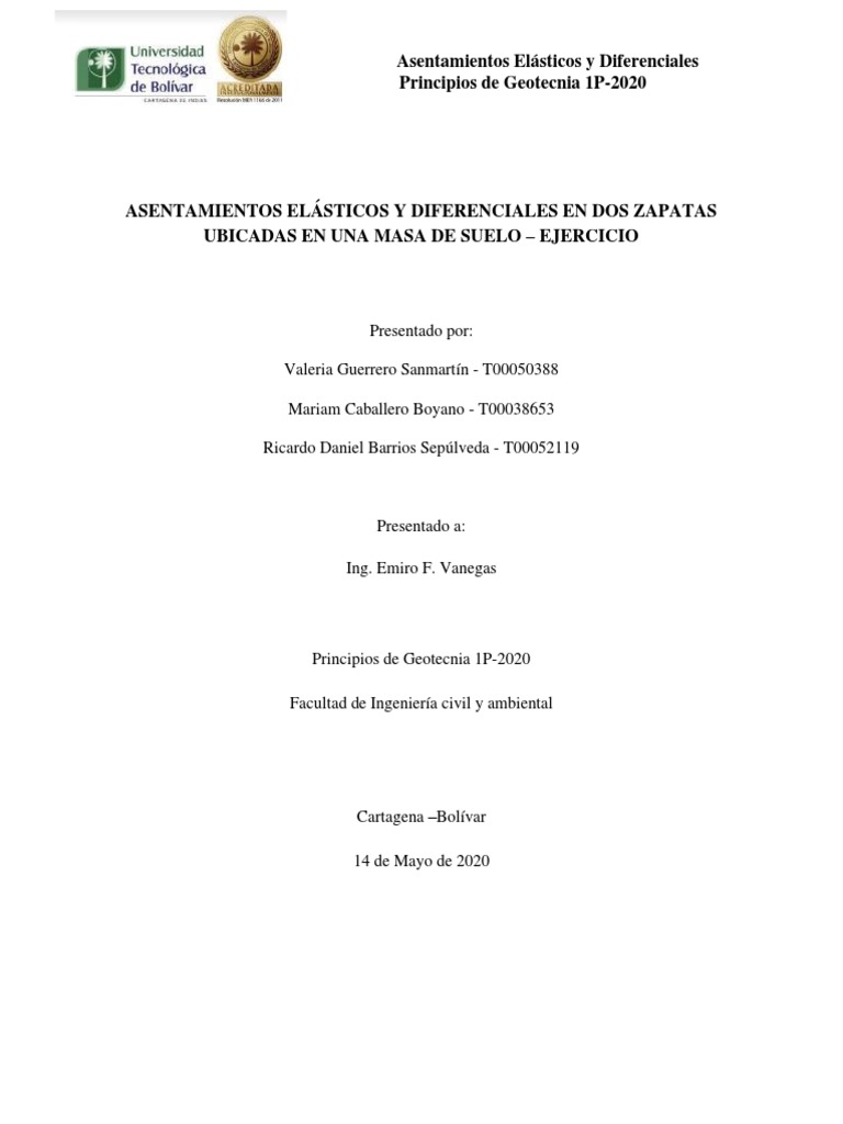 Asentamientos Elásticos Y Diferenciales Ejercicio Pdf Fundación