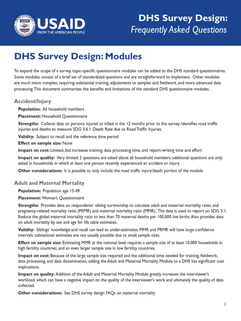 DHS Survey Design: Modules: Frequently Asked Questions | PDF | Non ...