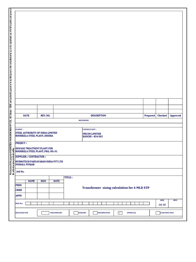 Transformer Sizing for 4MLD STP | PDF | Transformer | Electrical Impedance