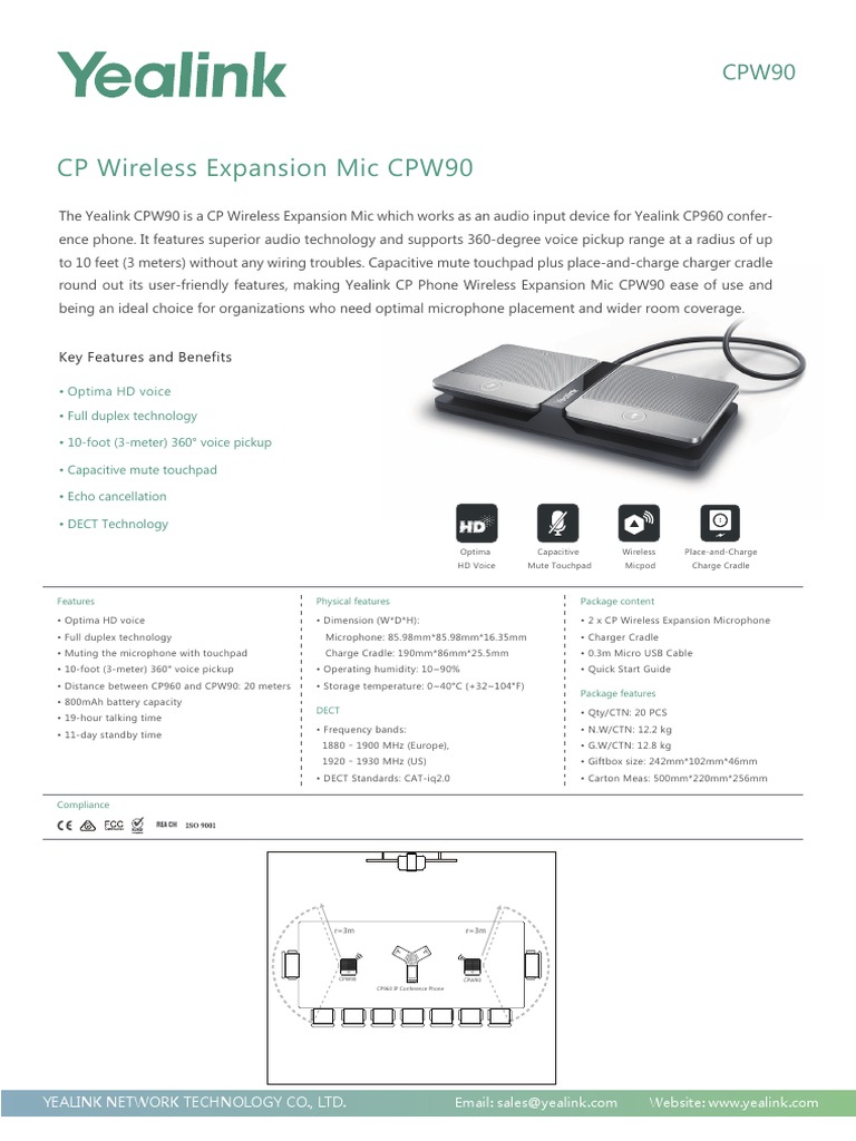 Yealink CPW90 Wireless Expansion Mic Datasheet PDF | PDF | Microphone ...