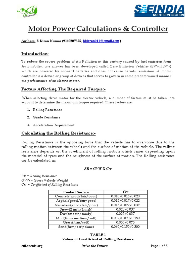 Motor Power Calculations and Controller PDF | PDF | Electric Motor ...