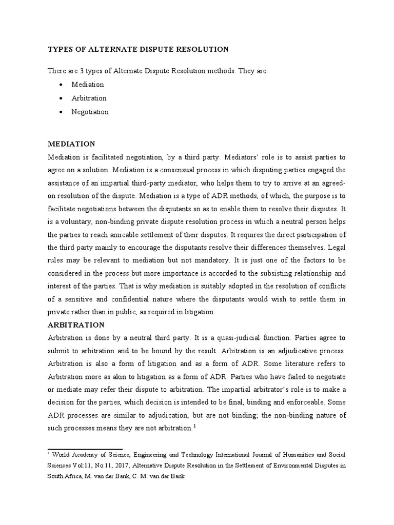 Types of Alternate Dispute Resolution | PDF | Mediation | Alternative ...