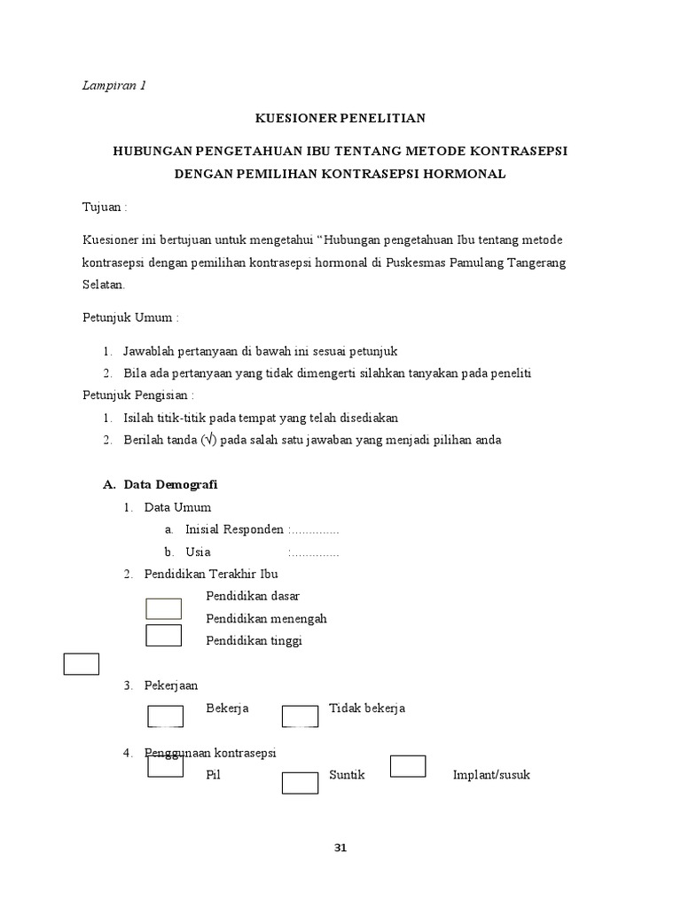 KUESIONER PENELITIAN Multiple Choice | PDF