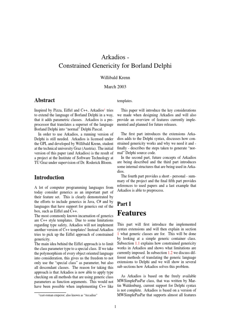 Arkadios - Constrained Genericity For Borland Delphi | PDF | Class (Computer Programming ...