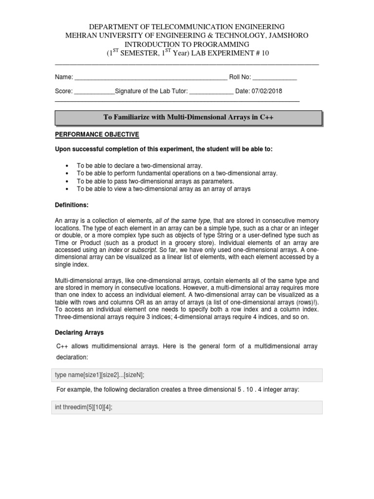 Itp Lab 10 | PDF | Array Data Type | Array Data Structure