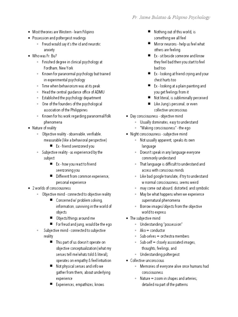 Fr. Jaime Bulatao & Filipino Psychology | PDF | Id | Unconscious Mind