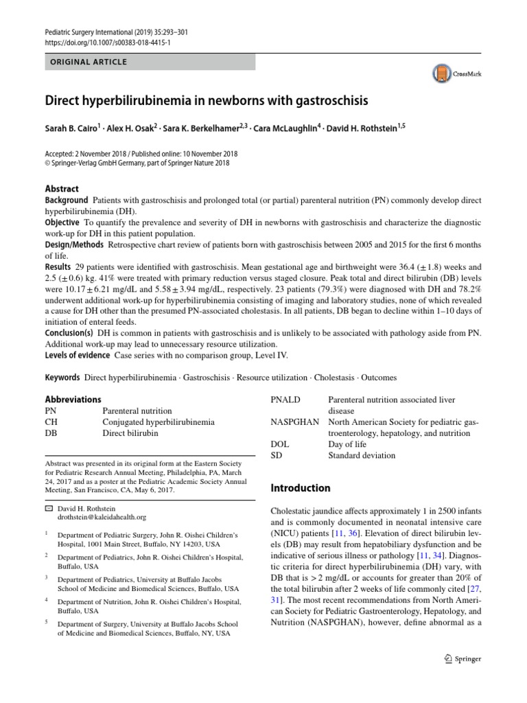 Direct Hyperbilirubinemia in Newborns With Gastroschisis | PDF ...