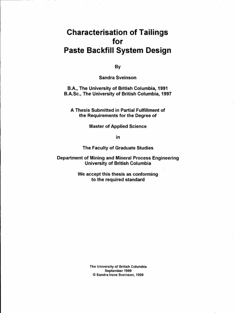 AAA Characterisation of Tailings For Paste Backfill PDF | PDF | Mining | Dam