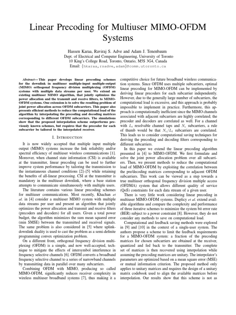 Linear Precoding For Multiuser Mimo Ofdm Systems Hassen Karaa Raviraj S Adve And Adam J