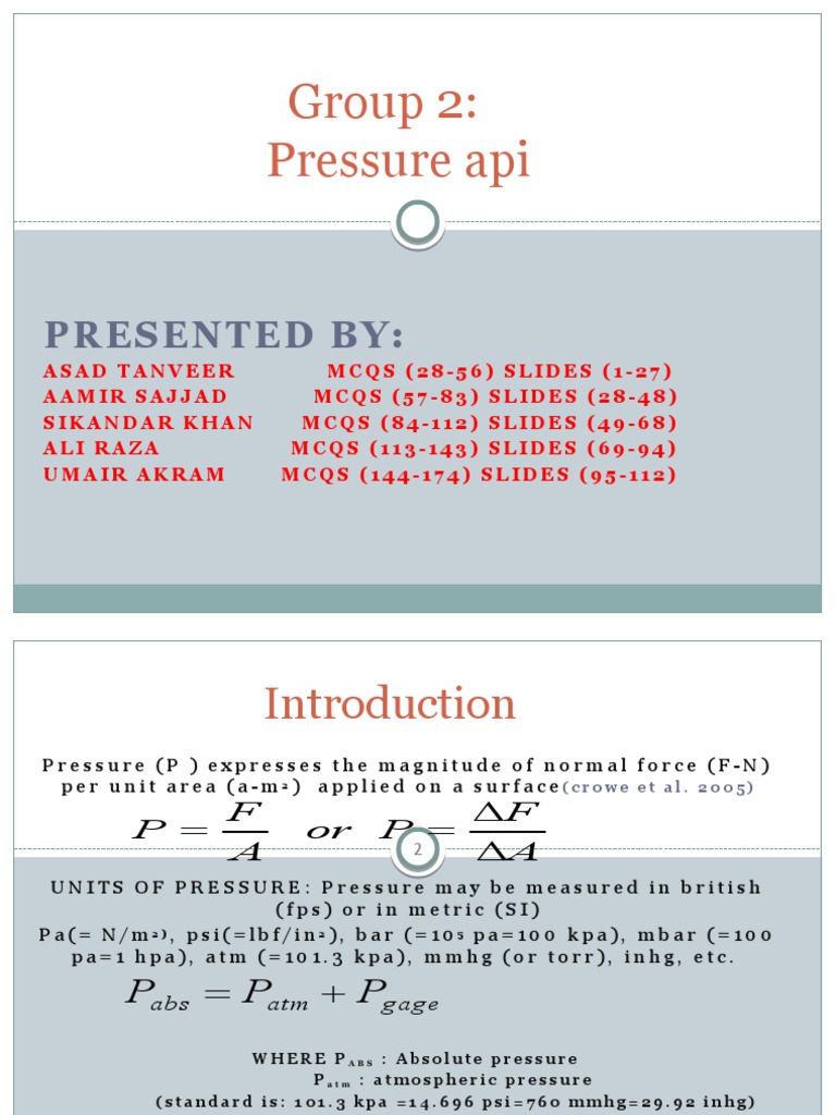 Chemical Engineering Pressure API | PDF | Pressure Measurement | Pressure