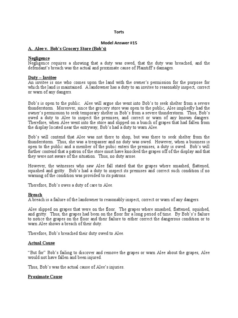 Torts Assignment Answer #15 | PDF | Contributory Negligence | Negligence