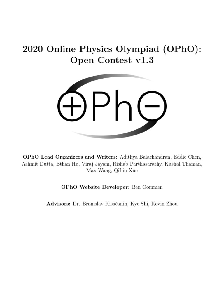2020 Online Physics Olympiad (Opho) : Open Contest V1.3 | PDF | Nuclear ...