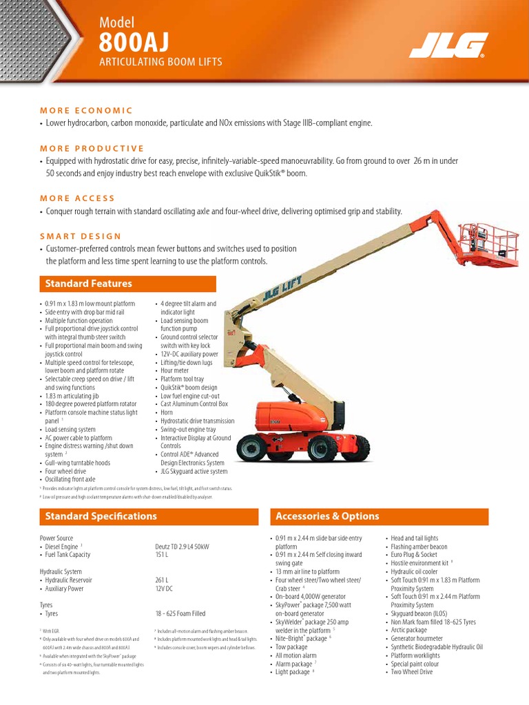 Articulating Boom Lifts: Standard Features | PDF | Four Wheel Drive ...
