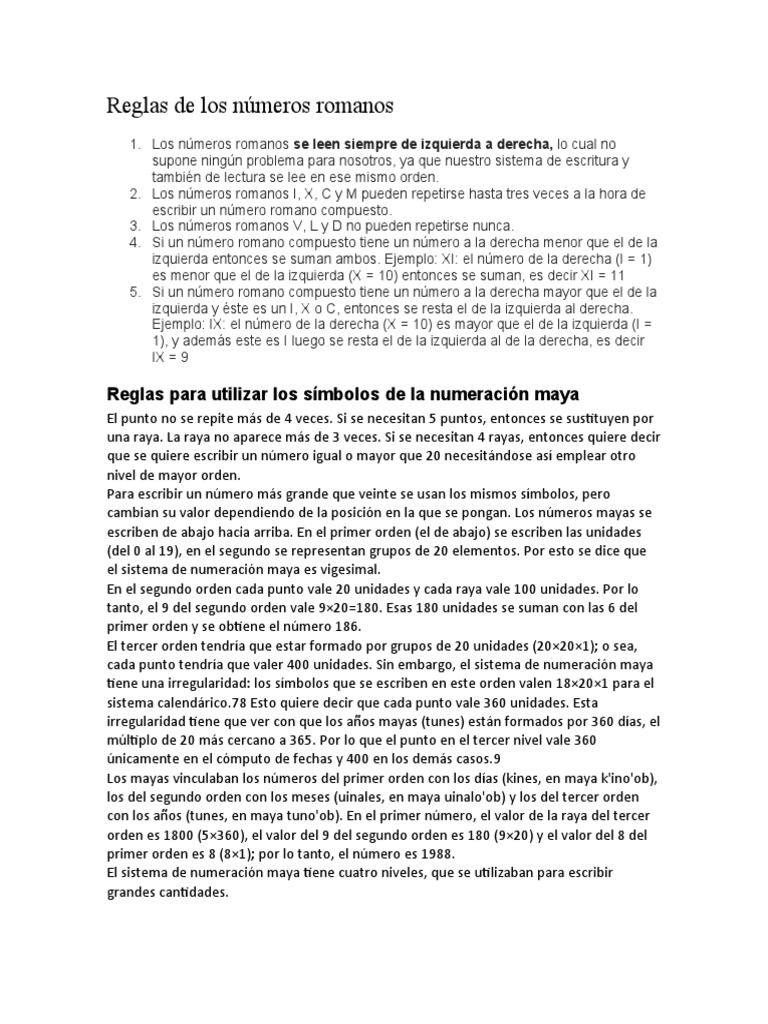 Reglas de Los Números Romanos | PDF | Notación Matemática | Notación